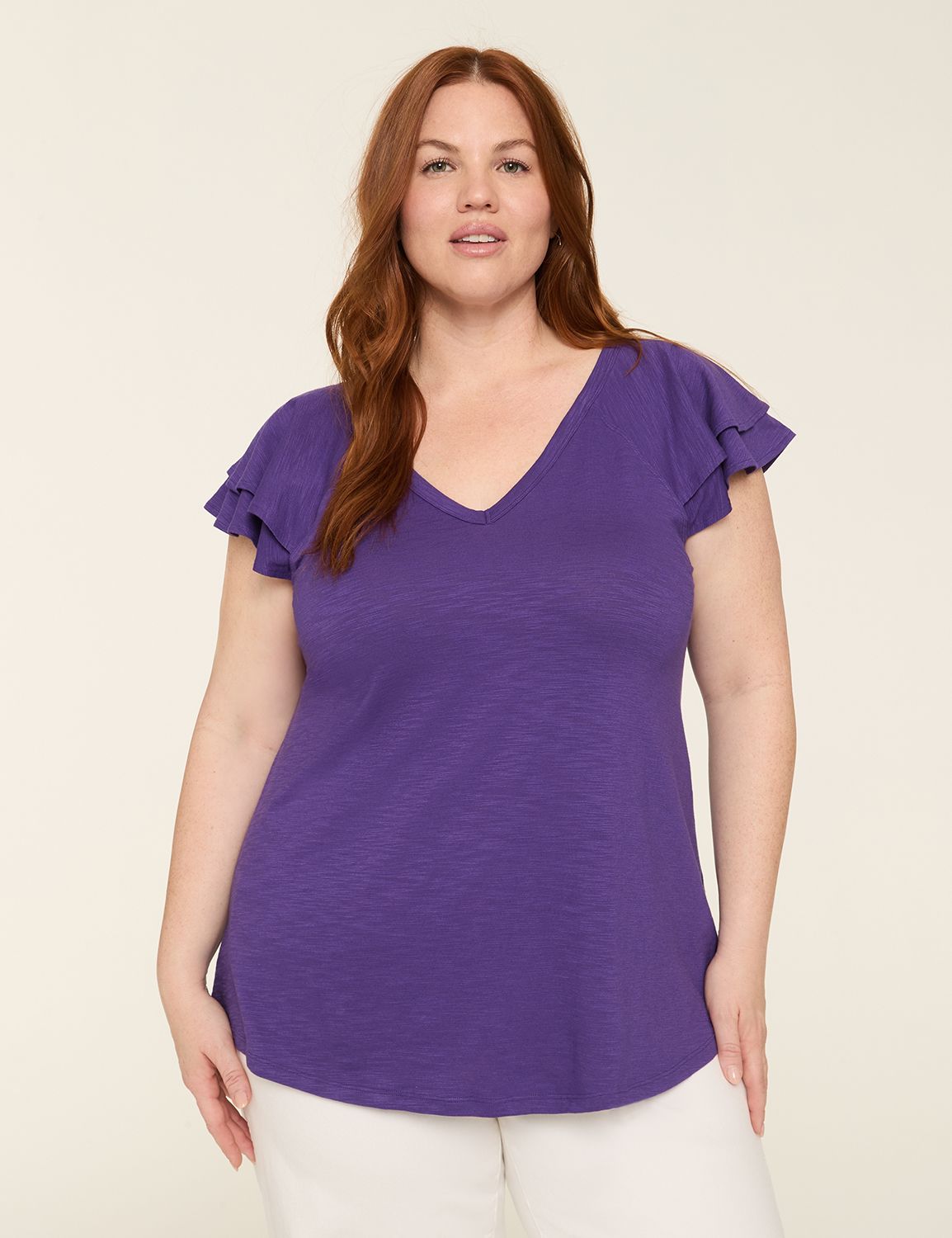 WV Double Flutter Raglan Sleeve V-N | LaneBryant