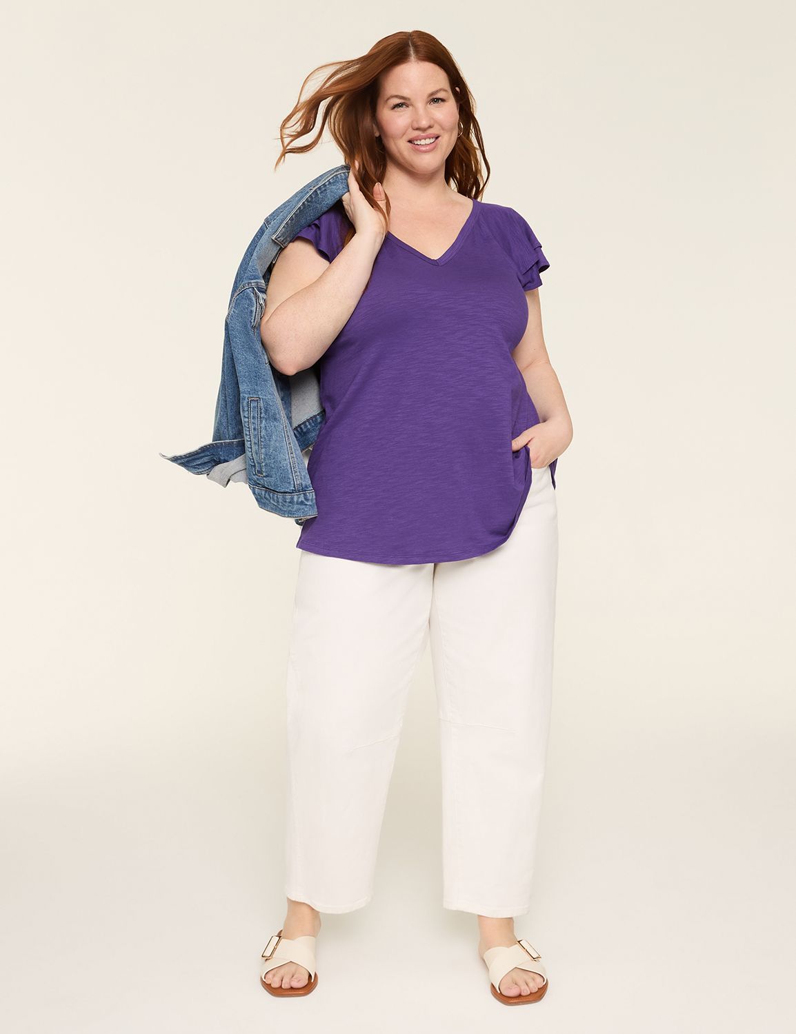 WV Double Flutter Raglan Sleeve V-N | LaneBryant