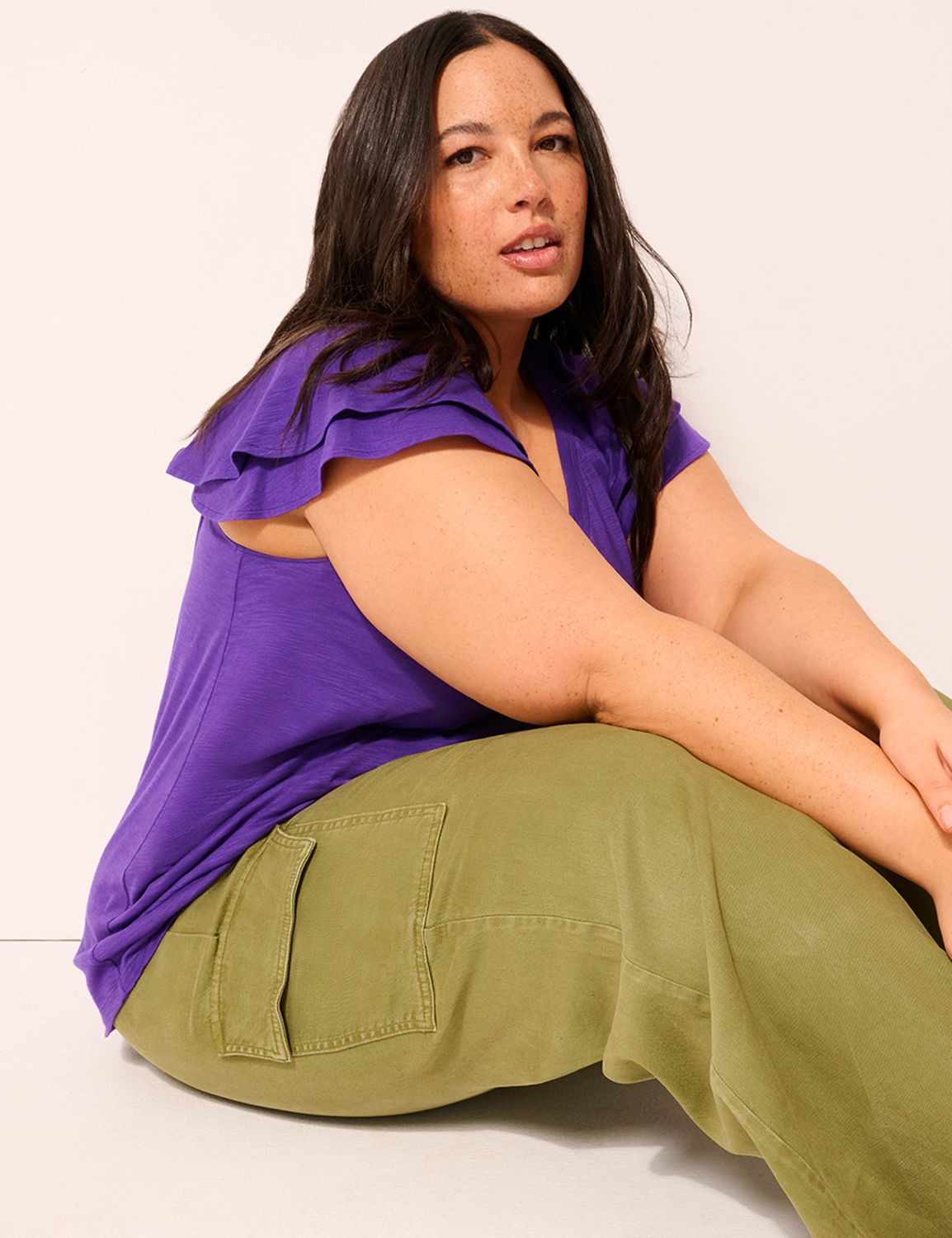 WV Double Flutter Raglan Sleeve V-N | LaneBryant