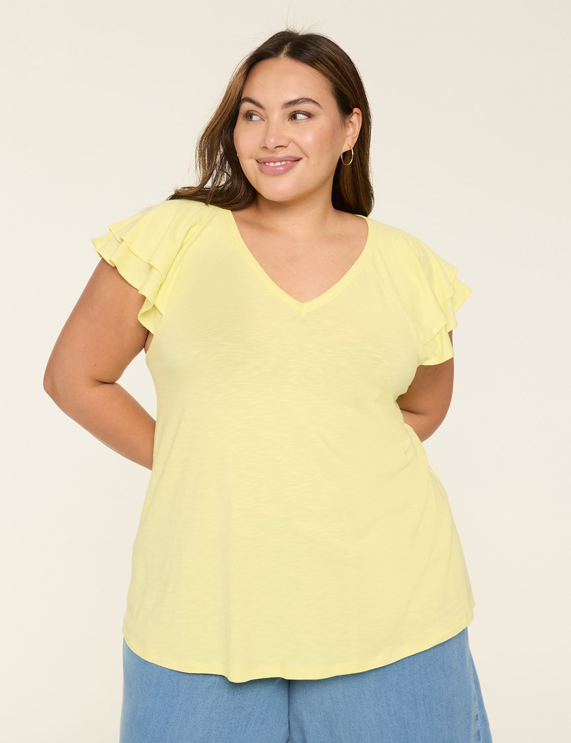WV Double Flutter Raglan Sleeve V-N | LaneBryant