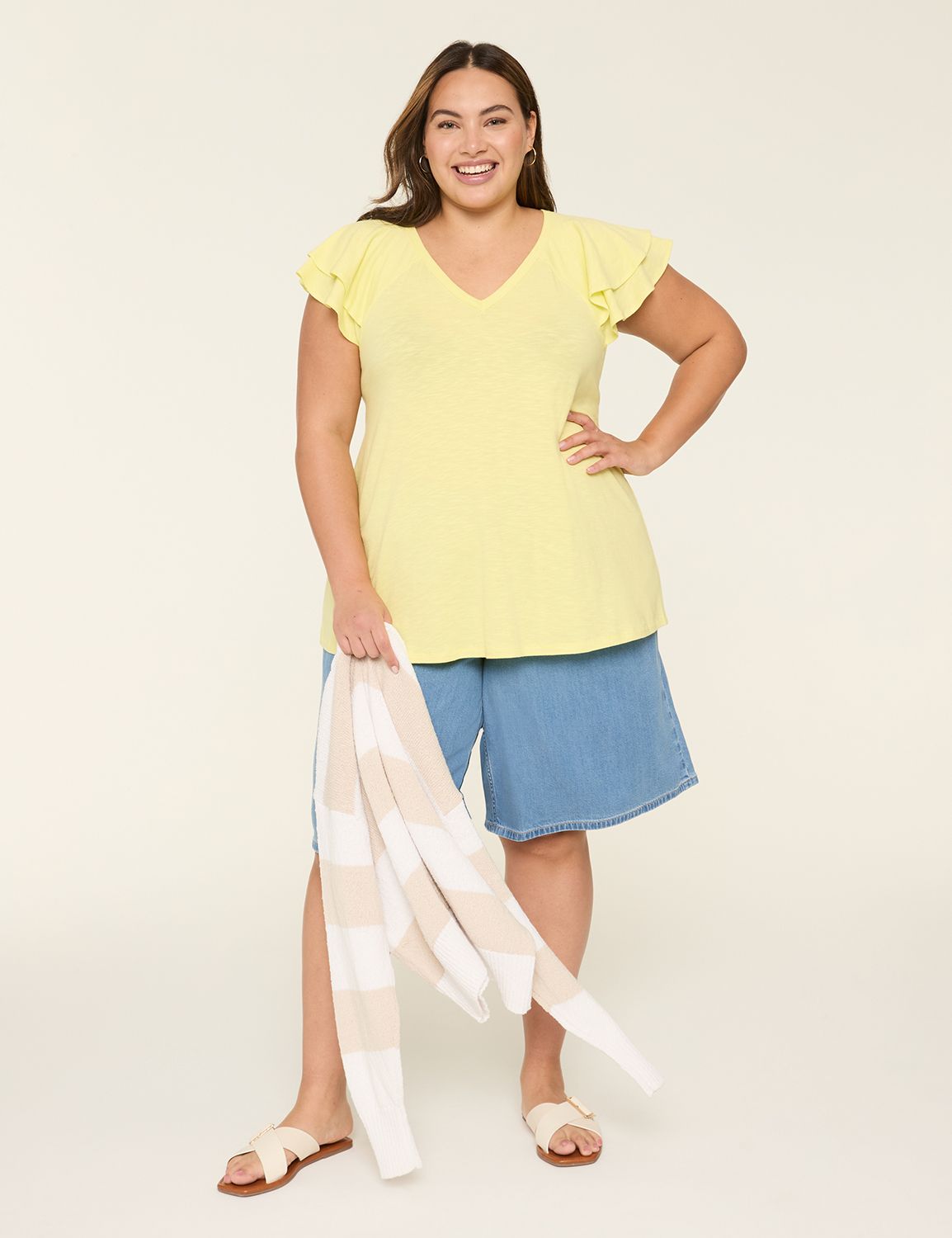 WV Double Flutter Raglan Sleeve V-N | LaneBryant