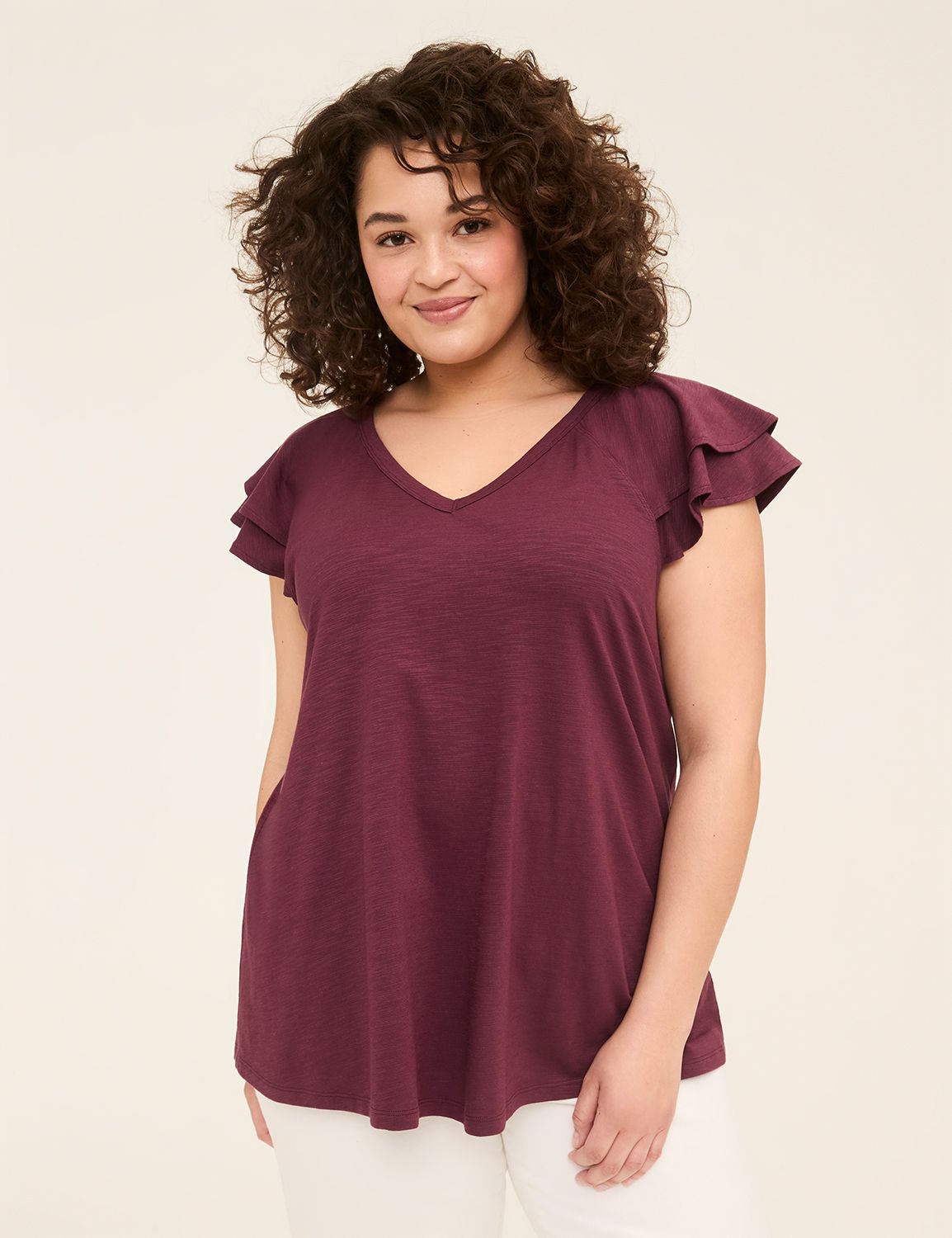 WV Double Flutter Raglan Sleeve V-N | LaneBryant