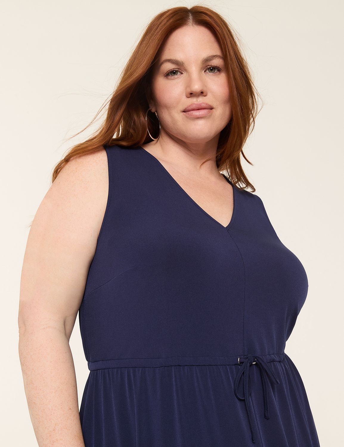 VNECK TIE WAIST EASY SWING DRESS | LaneBryant