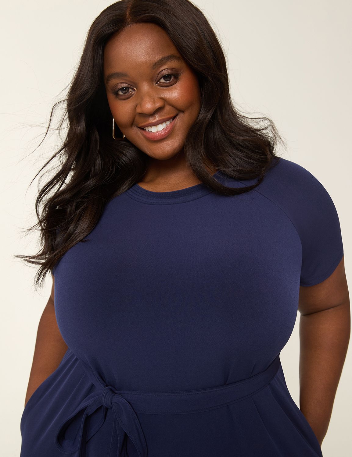 SS RAGLAN CREWNK TIE WAIST DRESS | LaneBryant