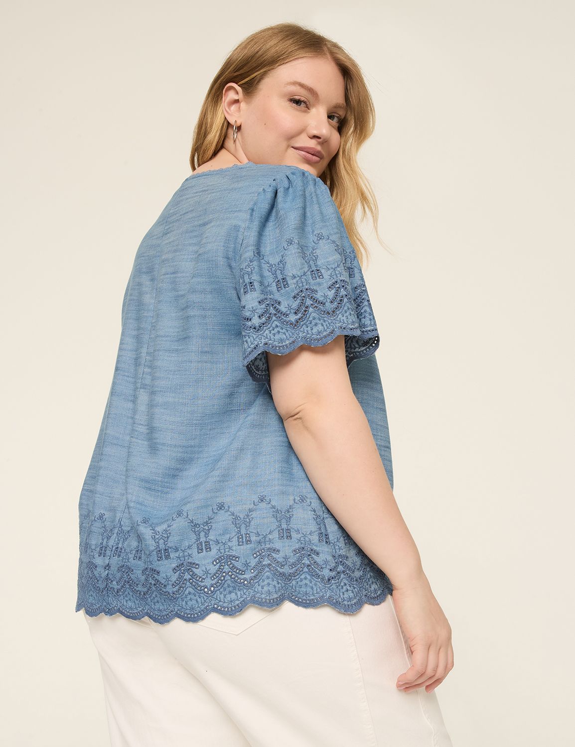 Classic SS Notch Neck Embroidered P | LaneBryant