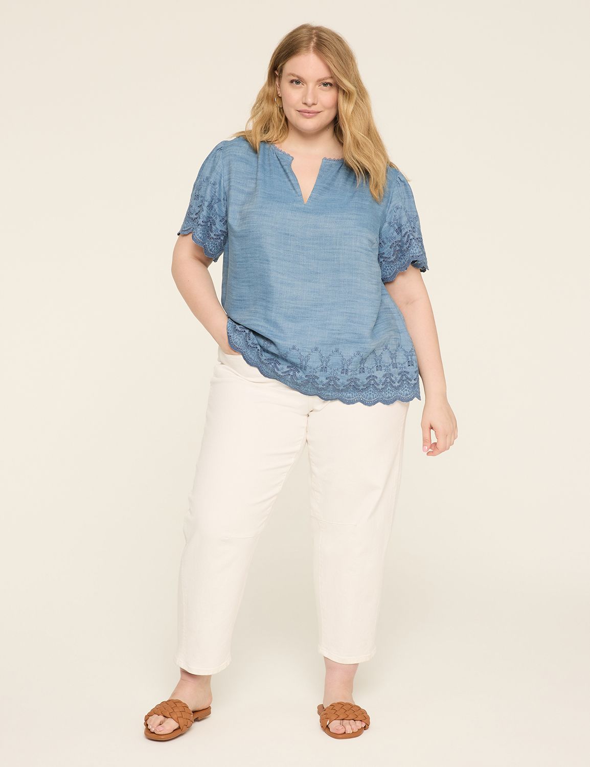 Classic SS Notch Neck Embroidered P | LaneBryant