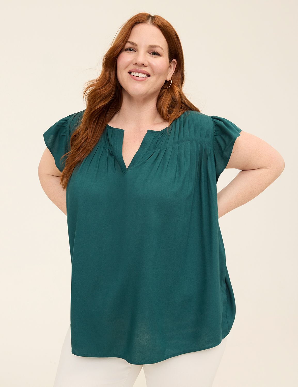 Swing SS Notch Neck Popover Blouse | LaneBryant