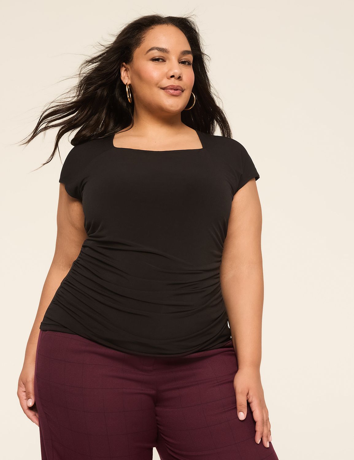 Short Sleeve Square Neck Side Ruche | LaneBryant