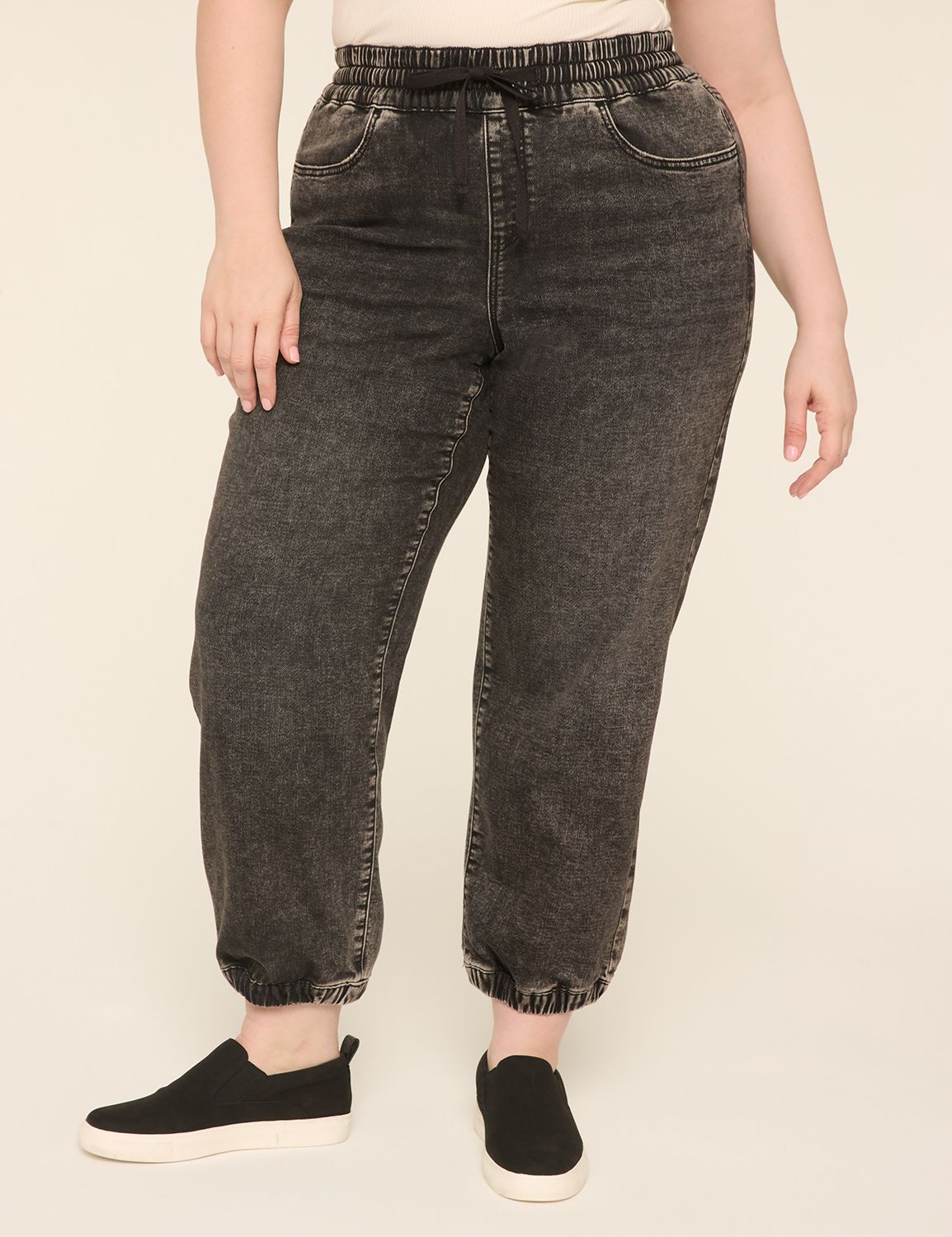 MID RISE PULLON JOGGER KNIT DENIM - | LaneBryant
