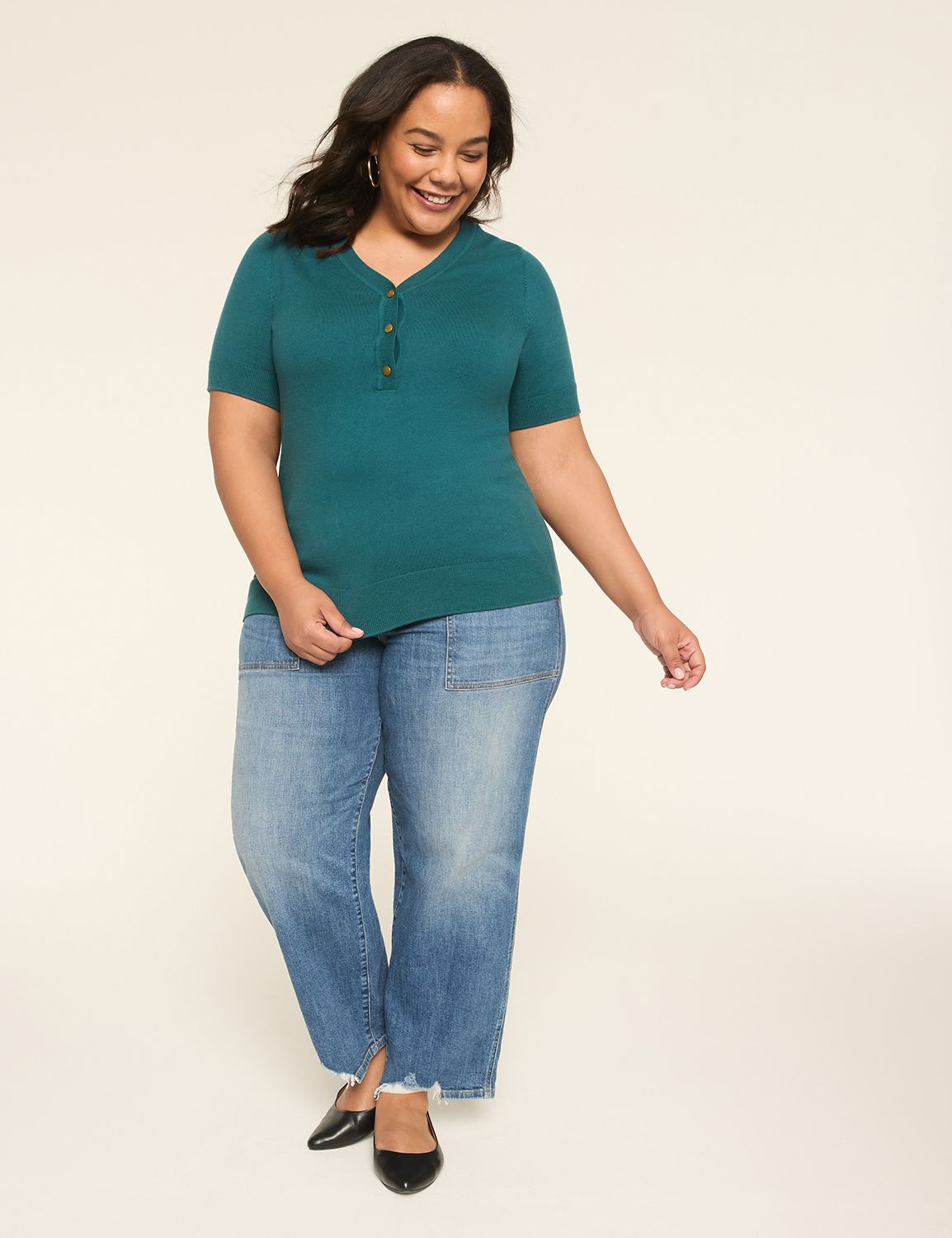 Classic Elbow Sleeve Henley Pullove | LaneBryant