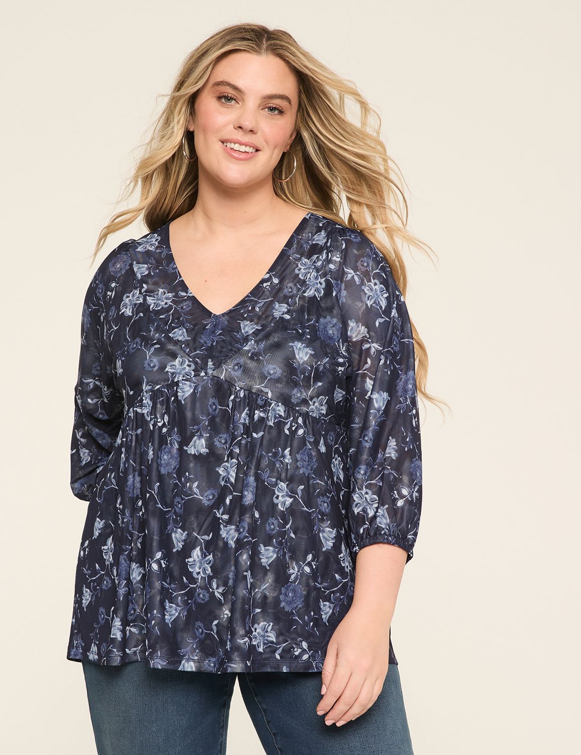 Mesh 3/4 Cinched Dolman Sleeve V Ne | LaneBryant