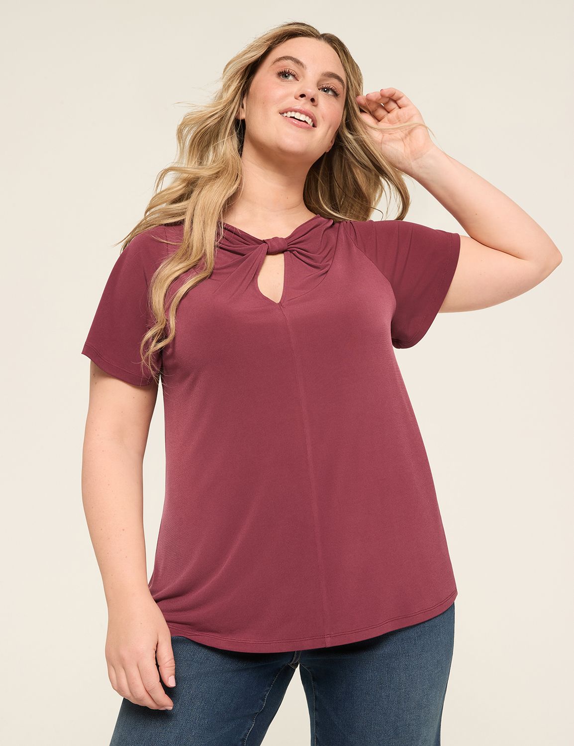 Short Sleeve Keyhole Knotted Neckli | LaneBryant