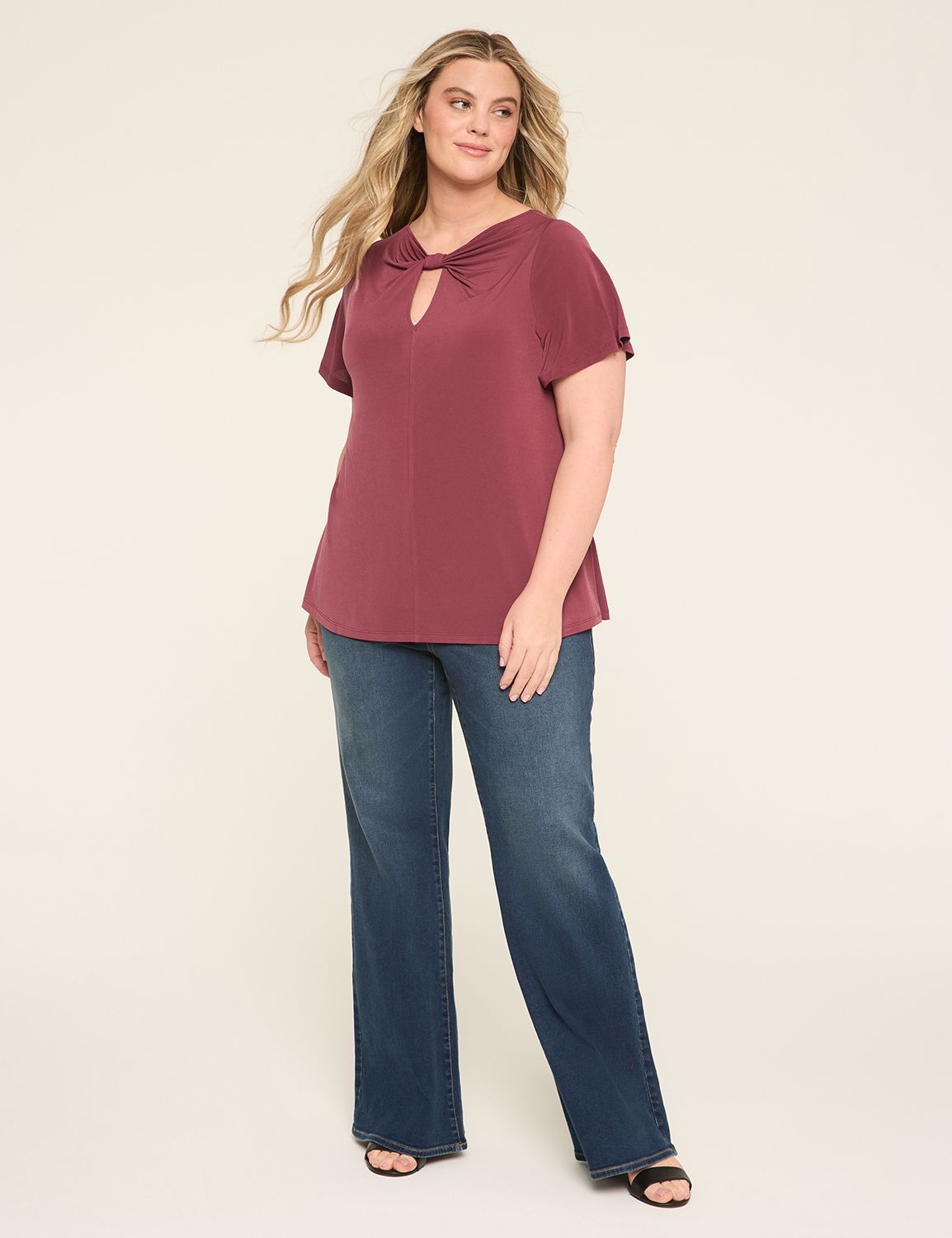 Short Sleeve Keyhole Knotted Neckli | LaneBryant