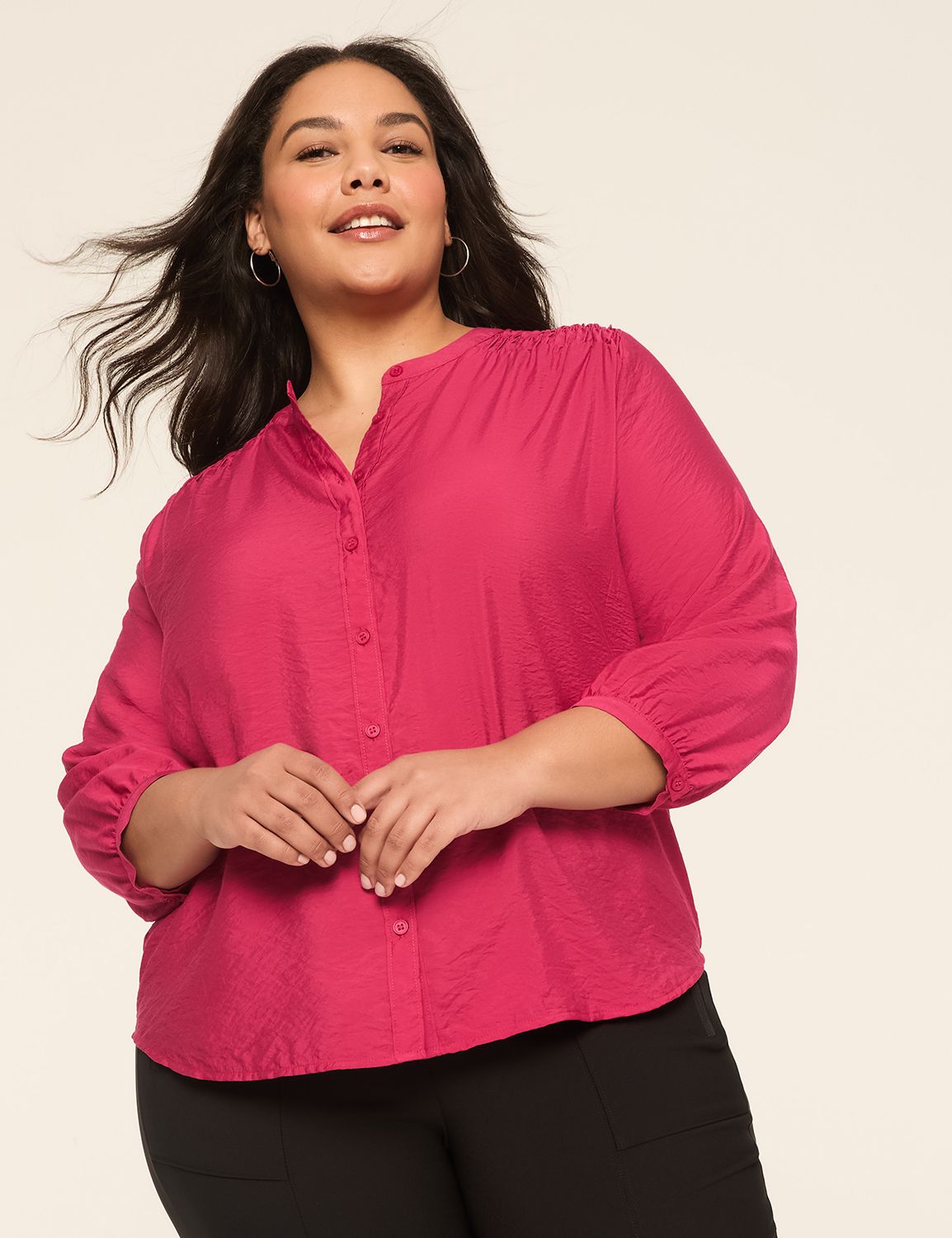 Classic 3/4 Sleeve Crew Neck Button | LaneBryant