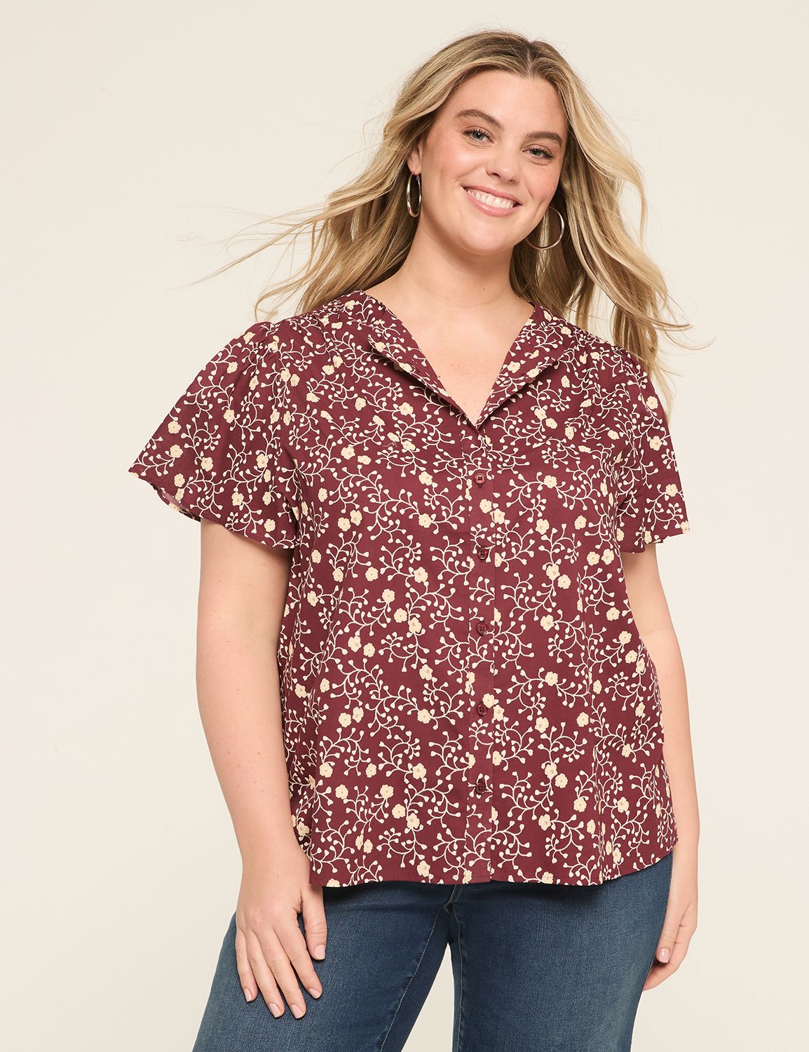 Swing Flutter Sleeve Button Down Bl | LaneBryant