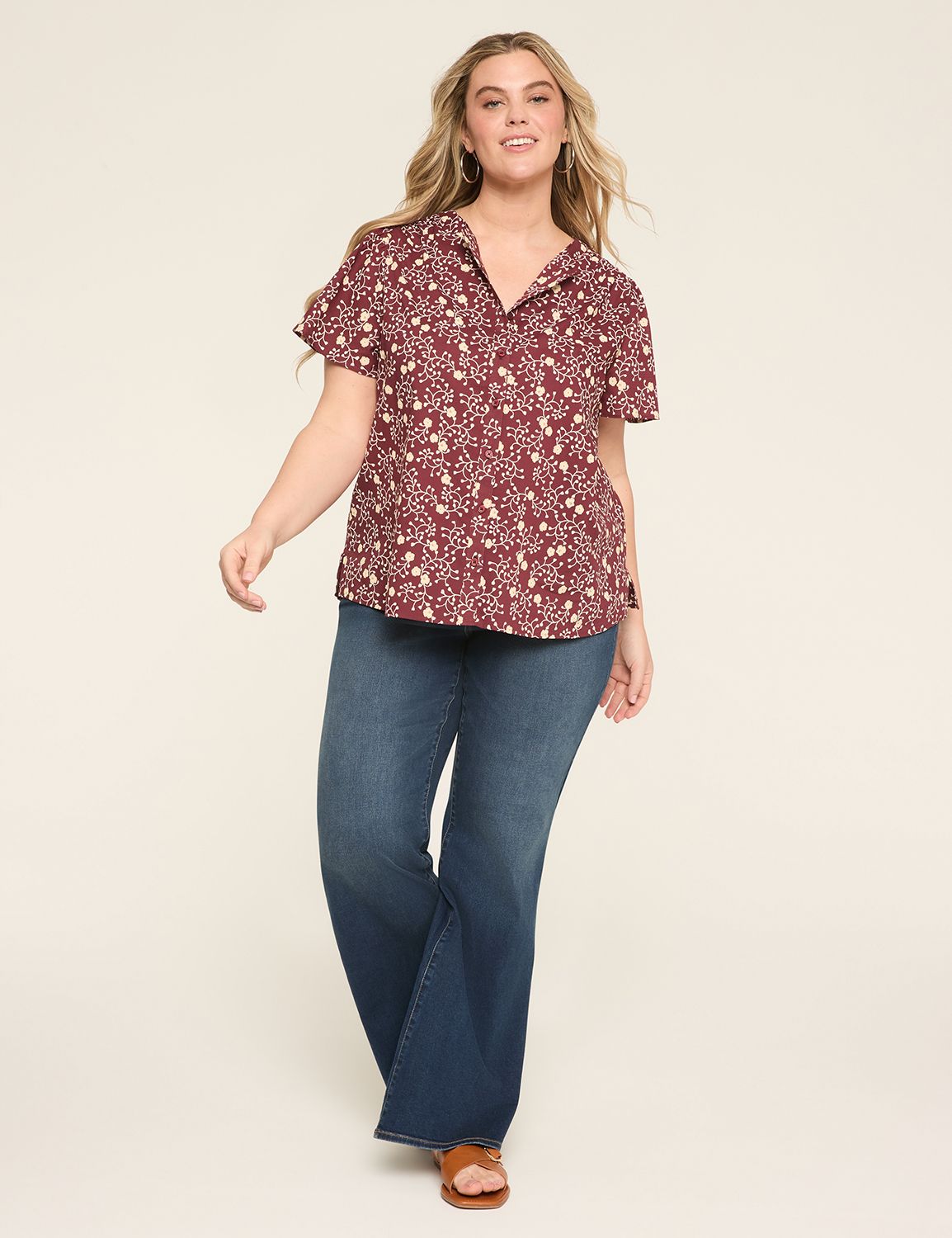 Swing Flutter Sleeve Button Down Bl | LaneBryant