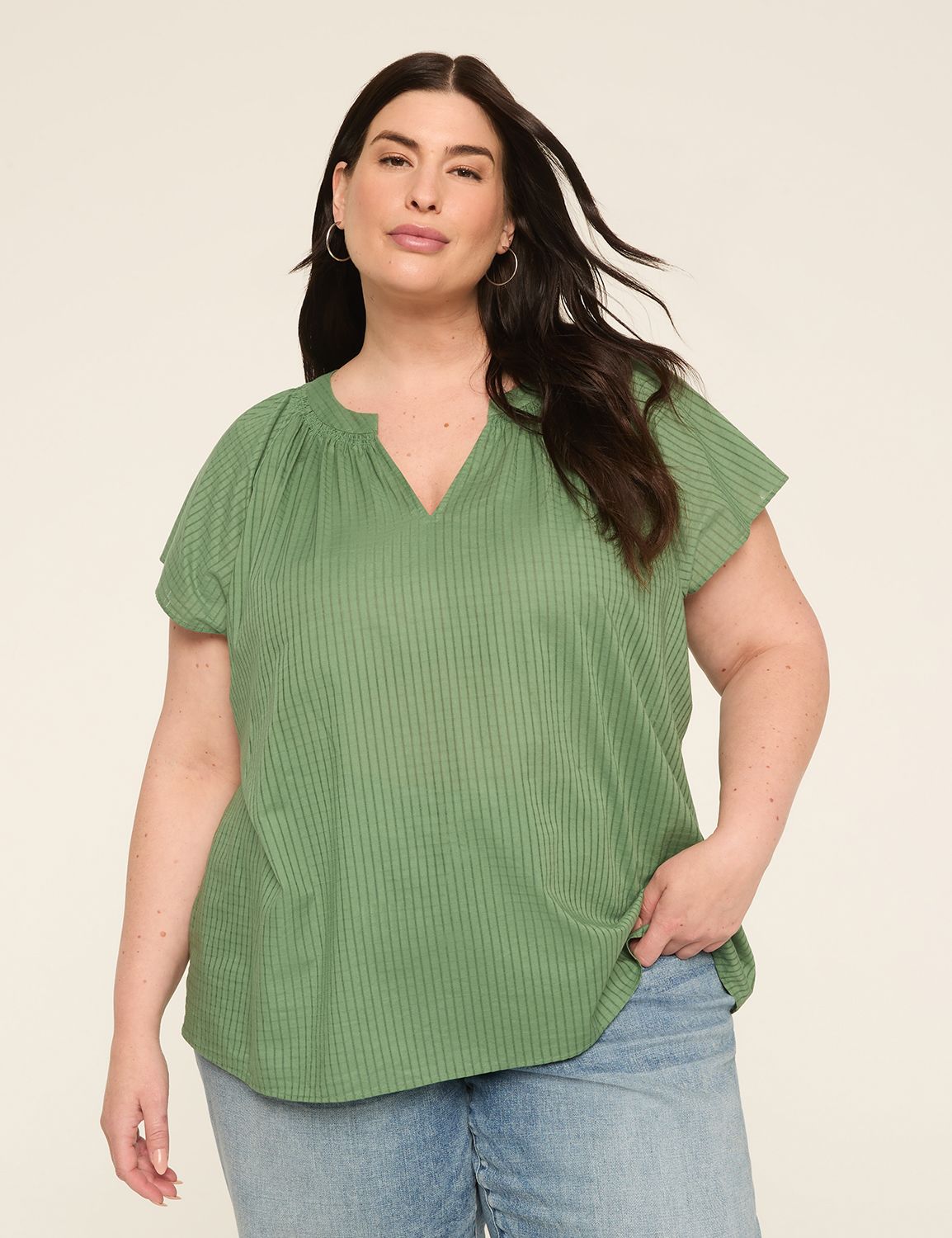 Swing Flutter Sleeve Split Neck Pop | LaneBryant