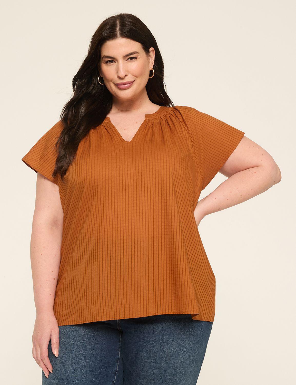 Swing Flutter Sleeve Split Neck Pop | LaneBryant