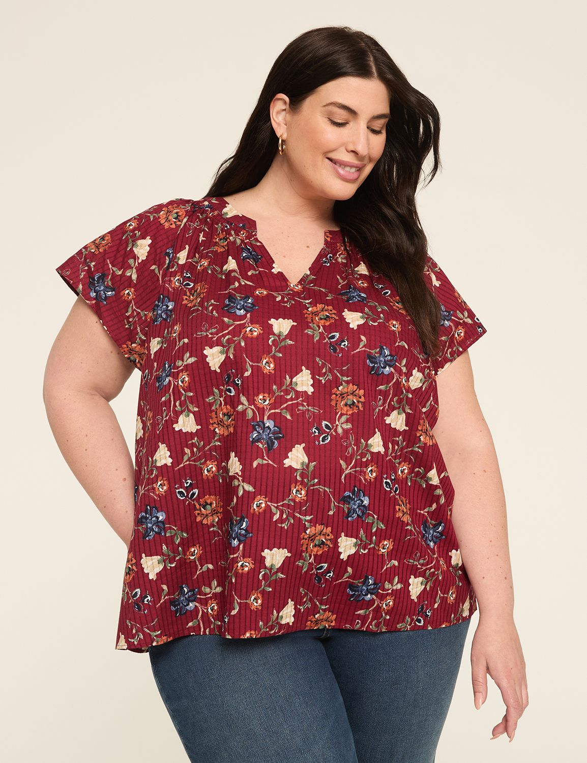 Swing Flutter Sleeve Split Neck Pop | LaneBryant
