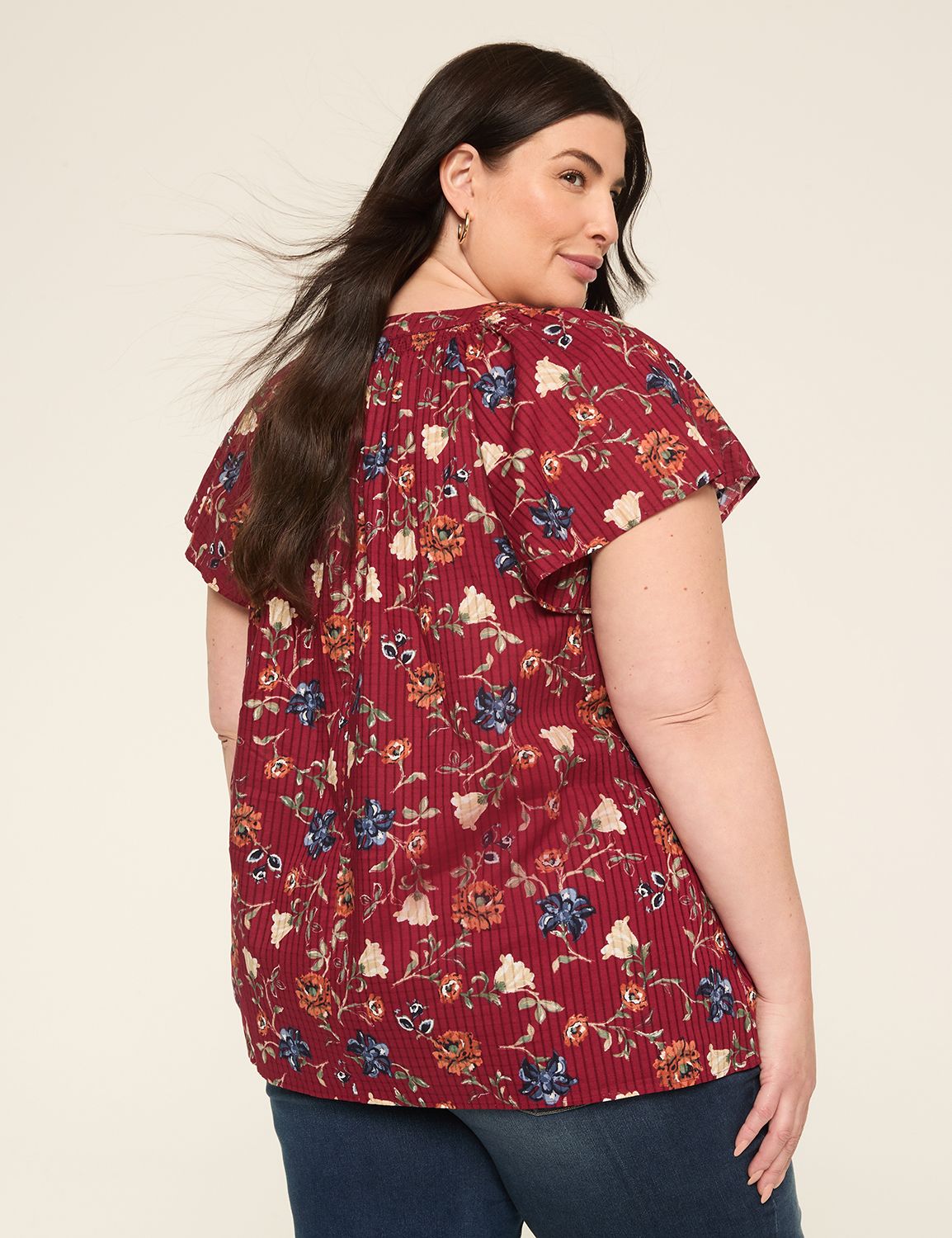 Swing Flutter Sleeve Split Neck Pop | LaneBryant