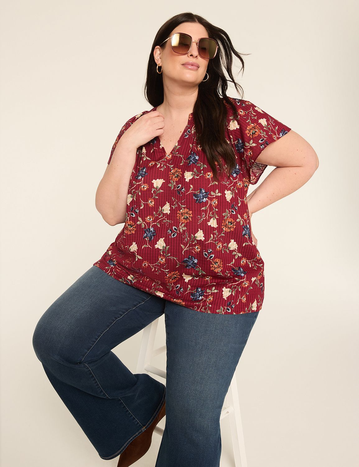 Swing Flutter Sleeve Split Neck Pop | LaneBryant