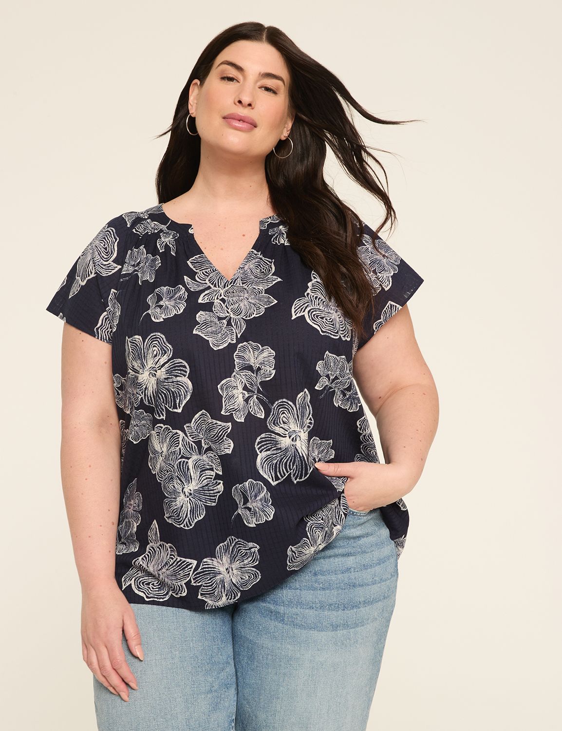 Swing Flutter Sleeve Split Neck Pop | LaneBryant