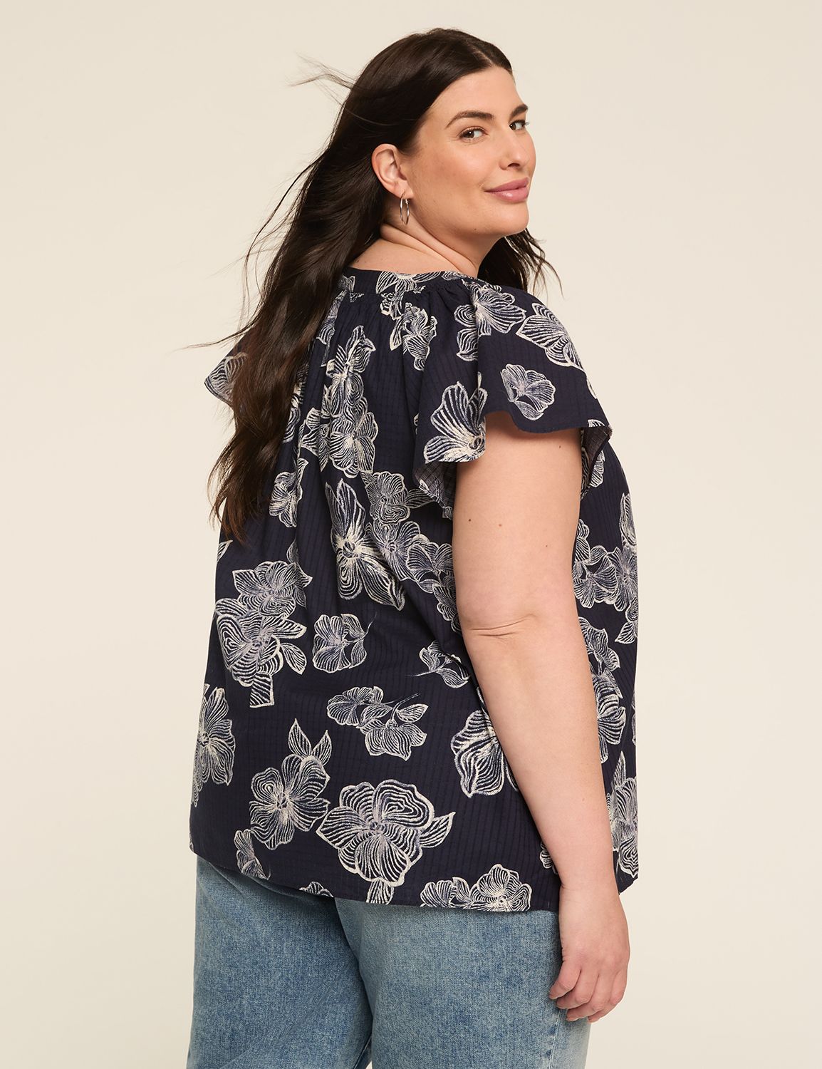 Swing Flutter Sleeve Split Neck Pop | LaneBryant