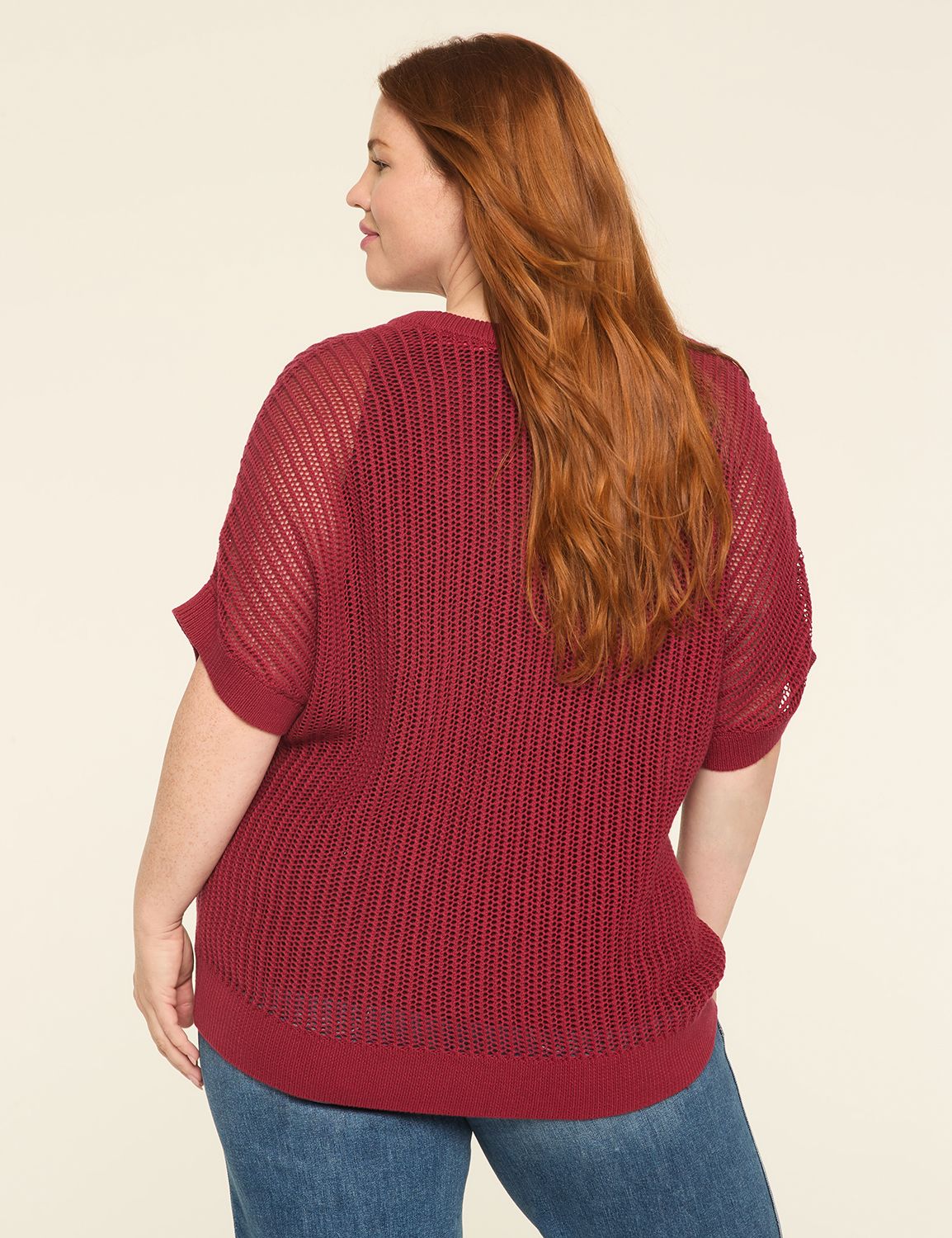 Relaxed Short Sleeve Stitch Sweater | LaneBryant