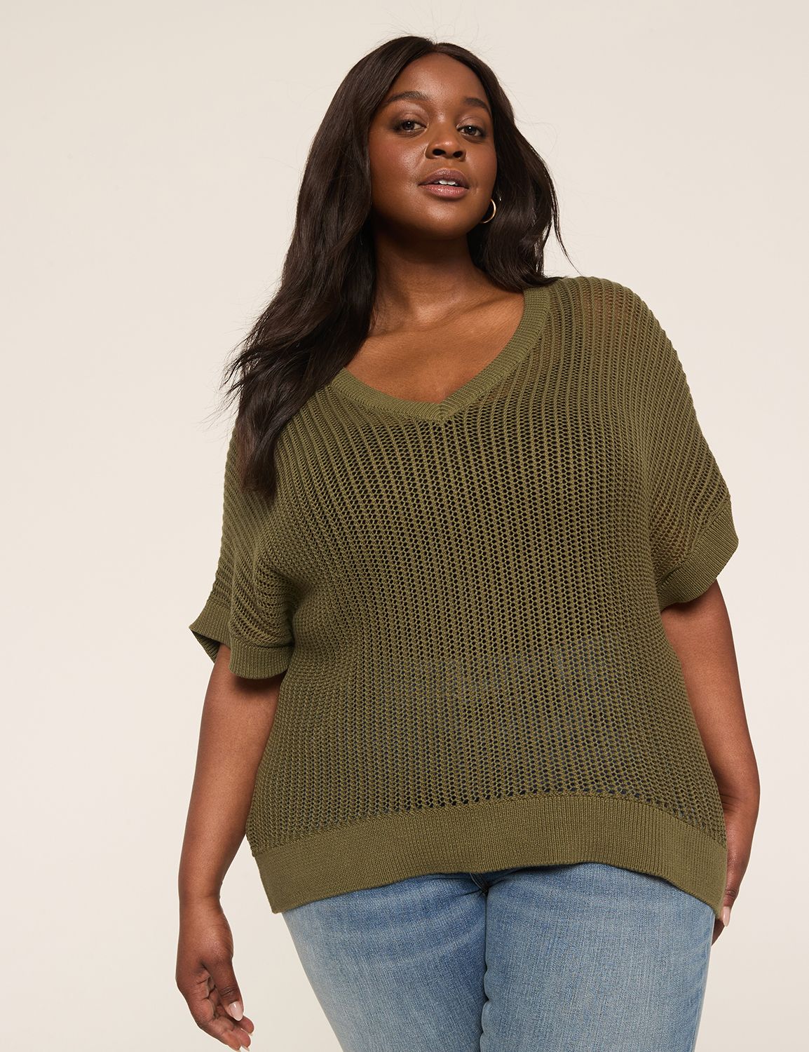 Relaxed Short Sleeve Stitch Sweater | LaneBryant
