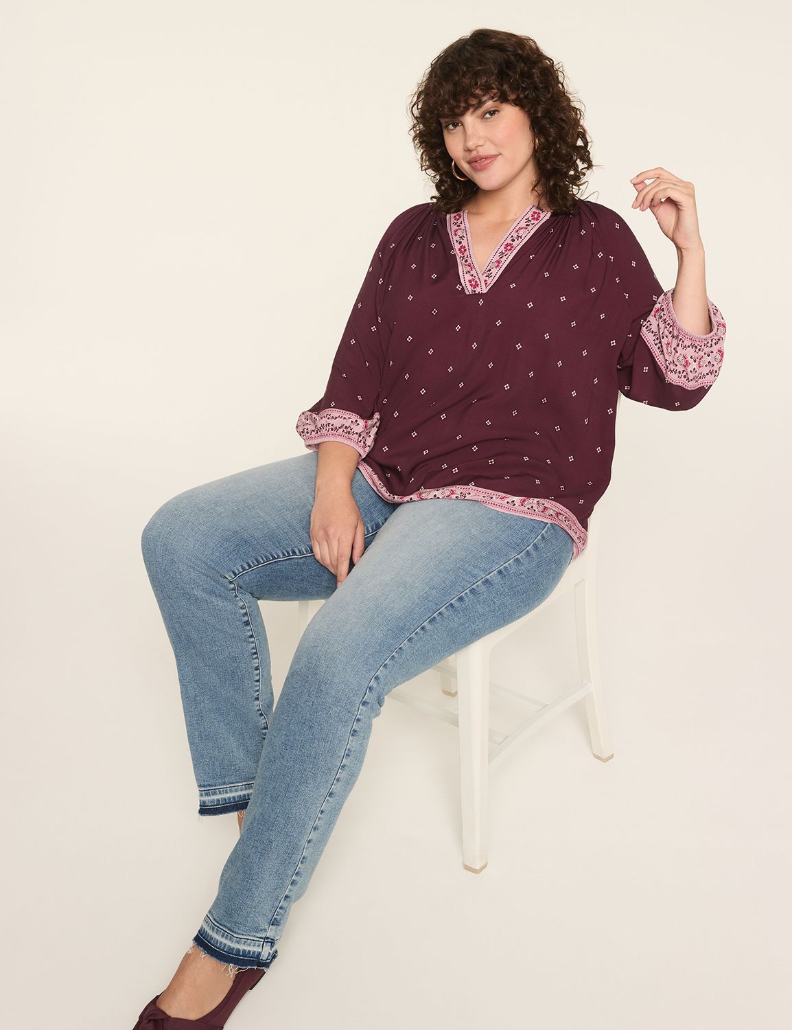 Swing 3/4 Sleeve Split Neck Popover | LaneBryant