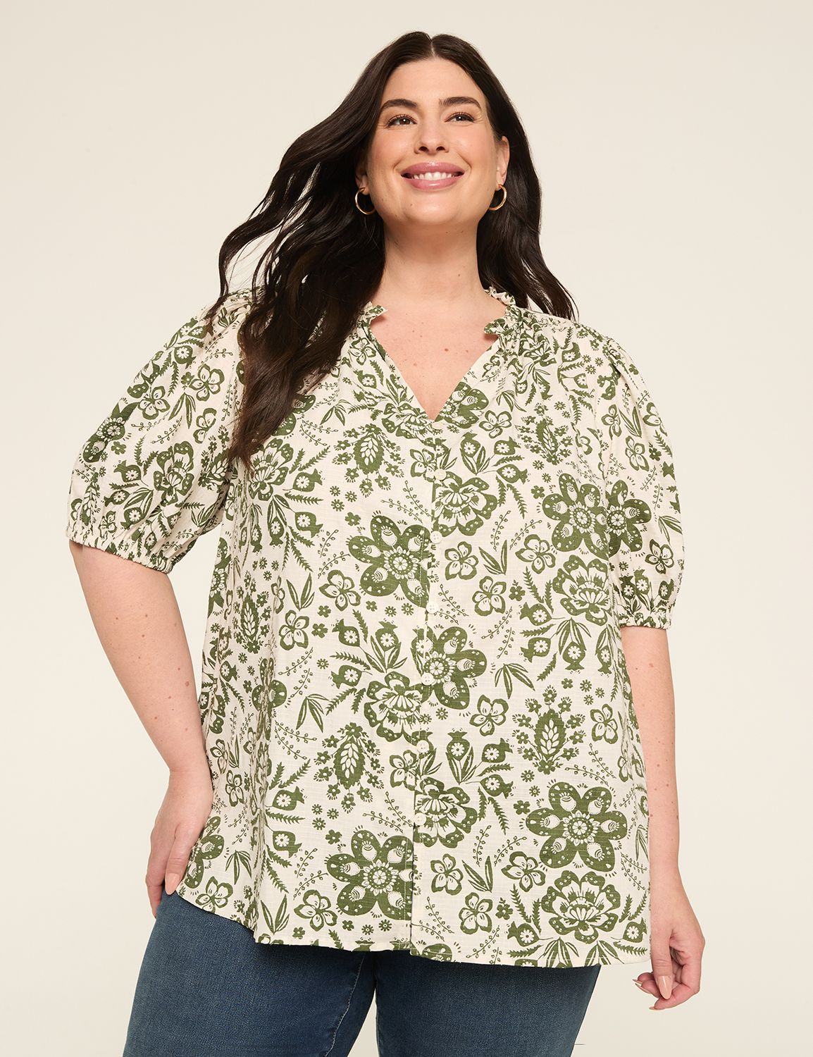 Classic Swing SS Split Neck Button | LaneBryant