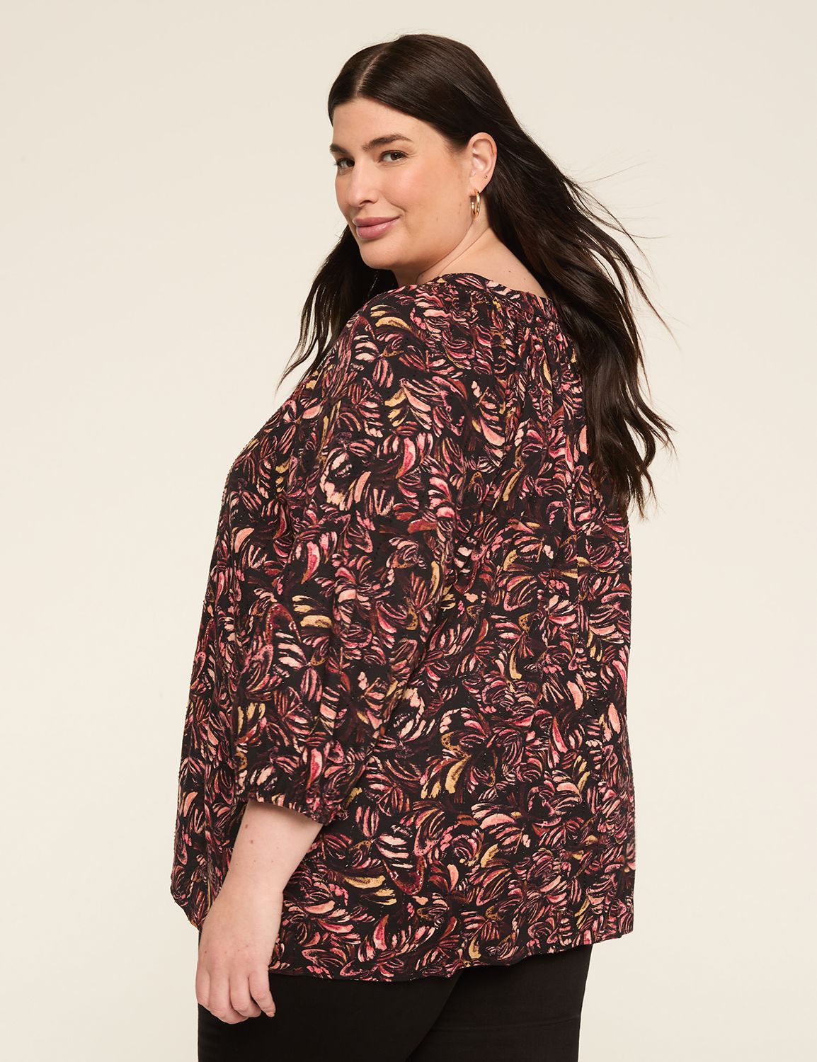 Swing 3/4 Sleeve Split Neck Popover | LaneBryant