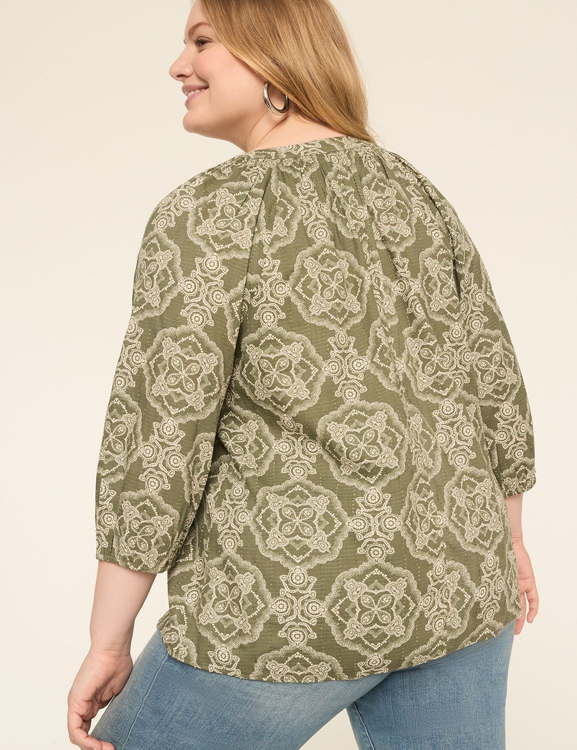Swing 3/4-Sleeve Split-Neck Popover Blouse | LaneBryant