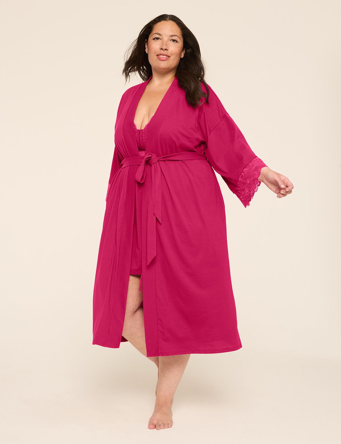 Comfy Cotton Lace-Trim Robe | LaneBryant
