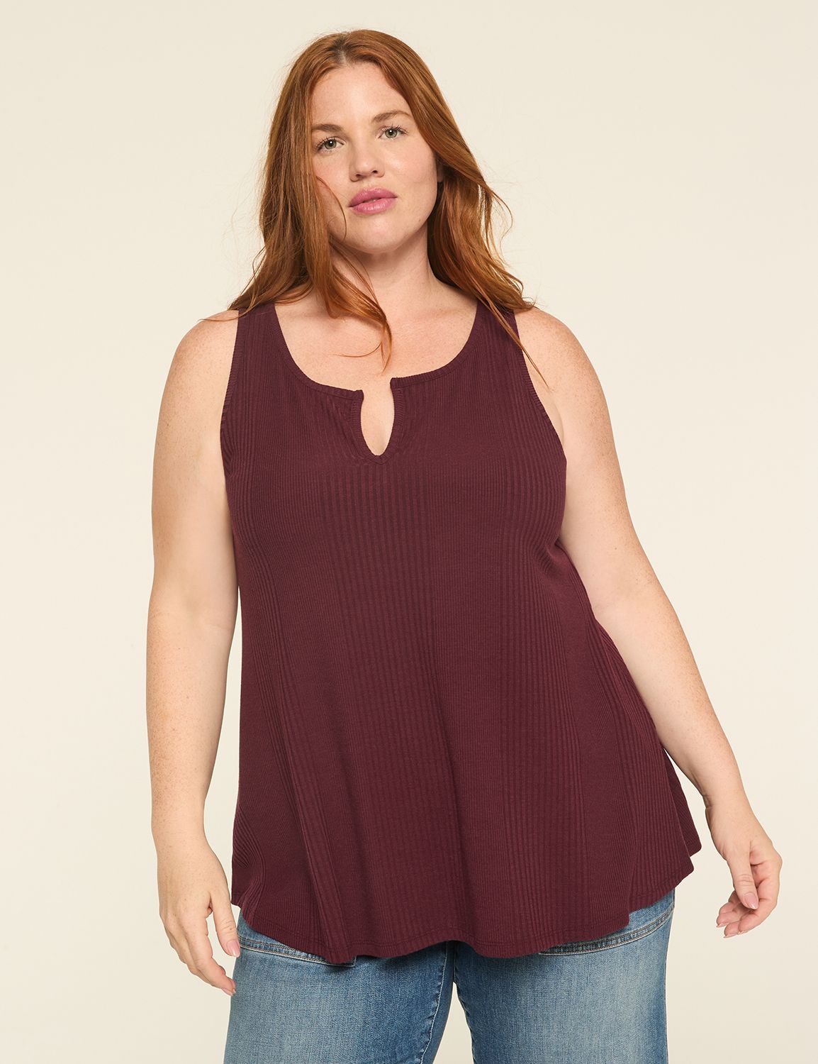 Casual Sleeveless Notch Neck Rib Ta | LaneBryant