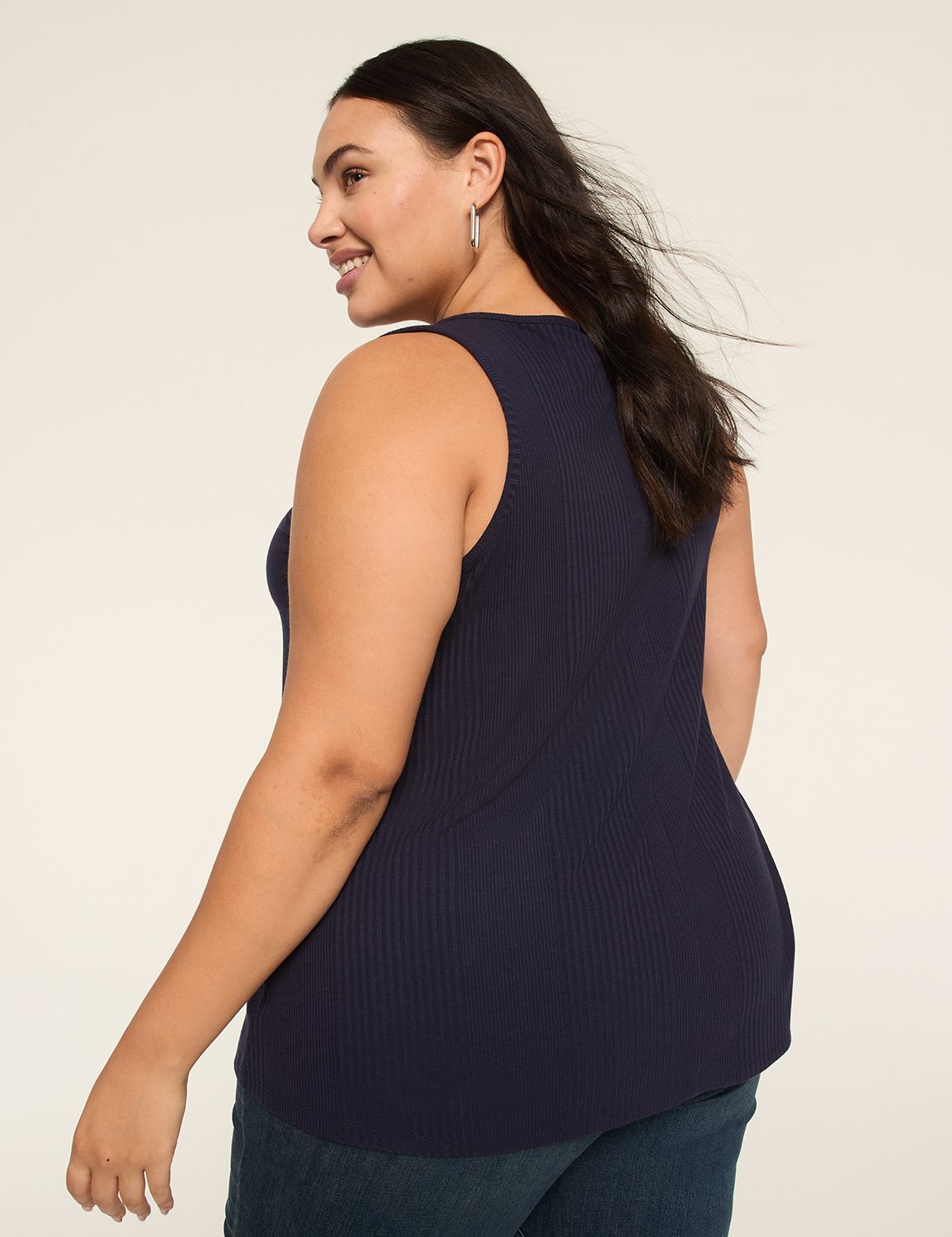 Casual Sleeveless Notch Neck Rib Ta | LaneBryant