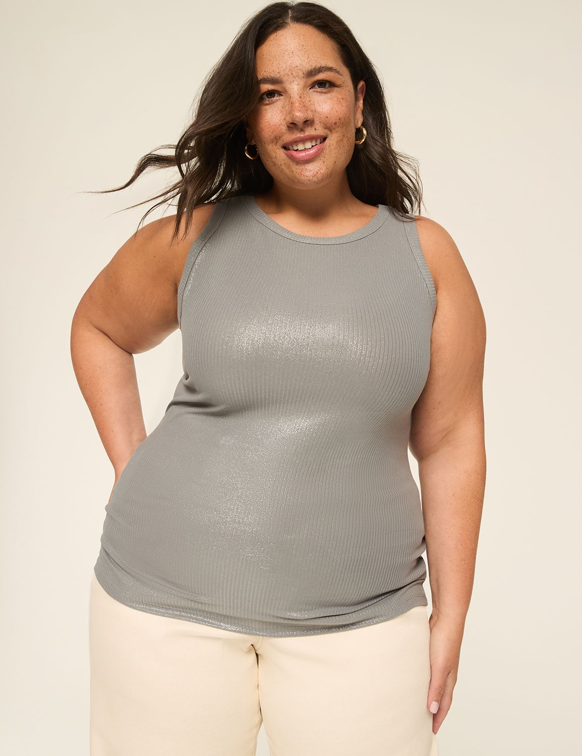 Sleeveless High Neck 3x2 Rib Tank - | LaneBryant