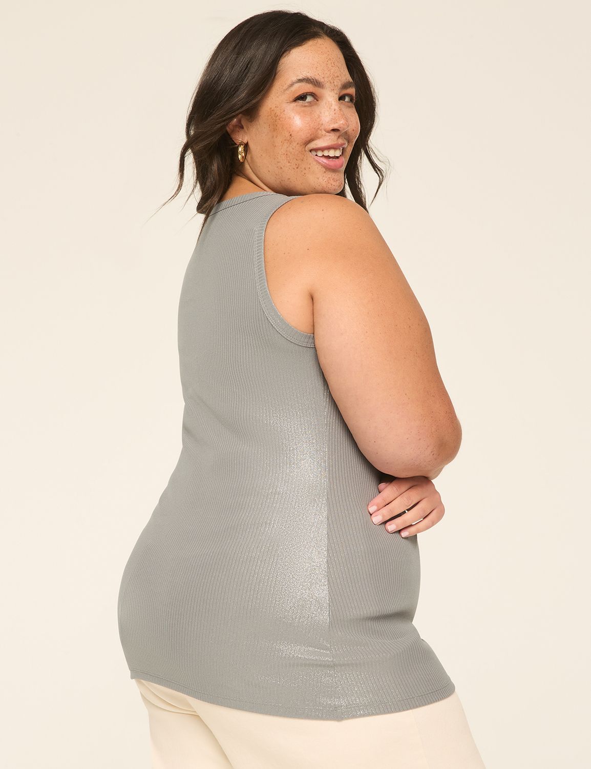 Sleeveless High Neck 3x2 Rib Tank - | LaneBryant