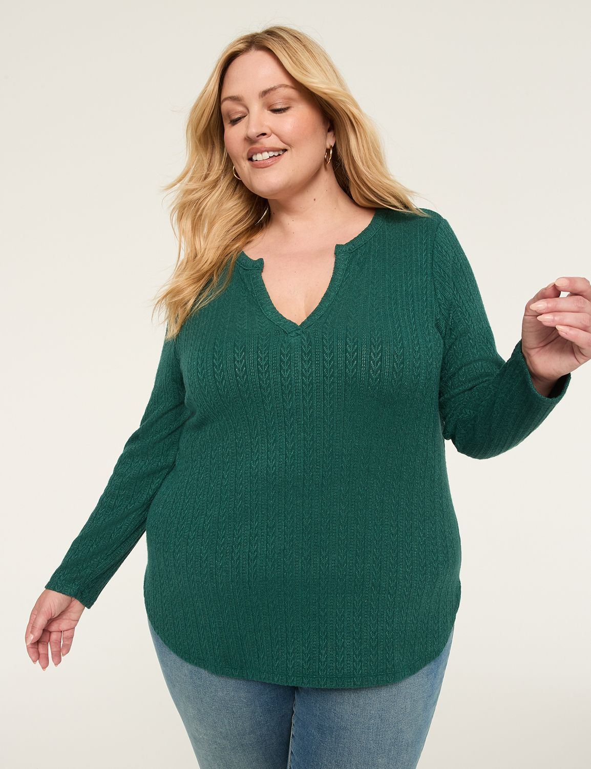 Casual Long Sleeve V-Notch Neck Tun | LaneBryant
