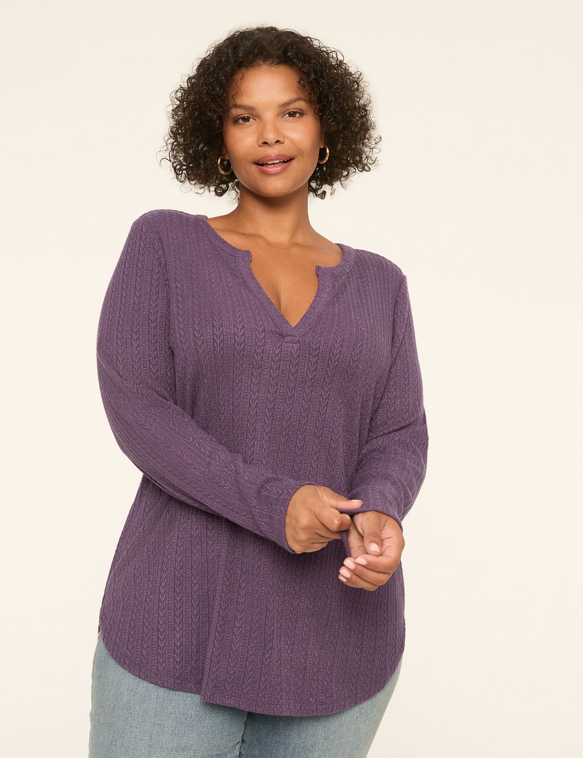 Casual Long Sleeve V-Notch Neck Tun | LaneBryant