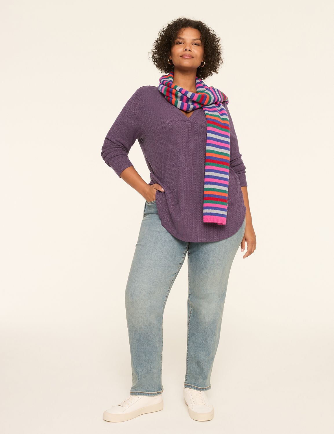 Casual Long Sleeve V-Notch Neck Tun | LaneBryant