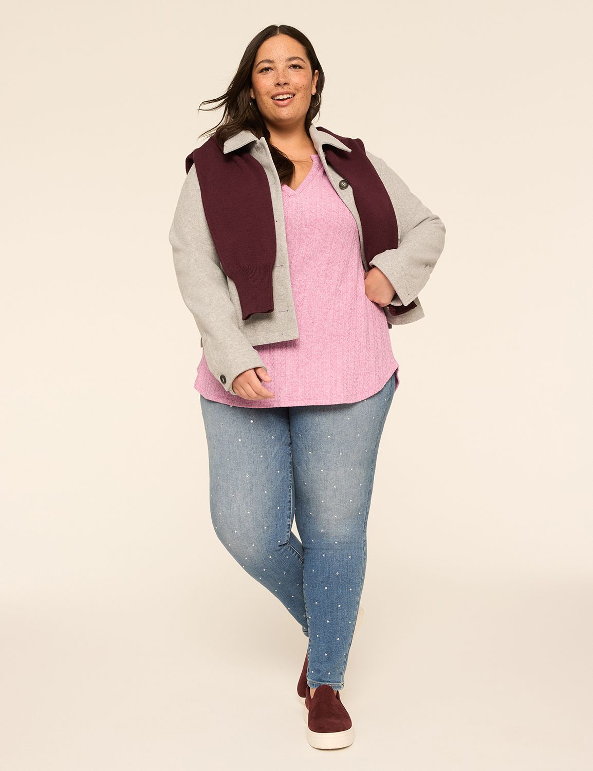 Casual Long Sleeve V-Notch Neck Tun | LaneBryant