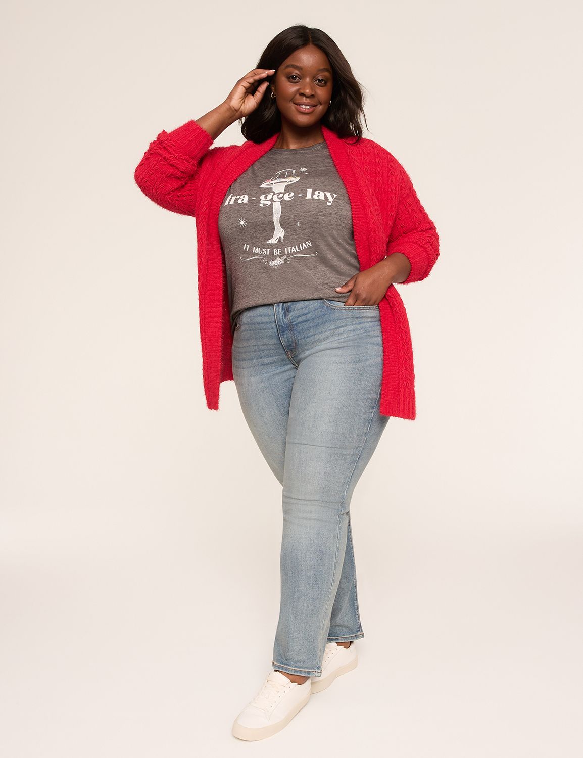 Glitter Fra-Gee-Lay A Christmas Story Graphic Long-Sleeve Tee | LaneBryant