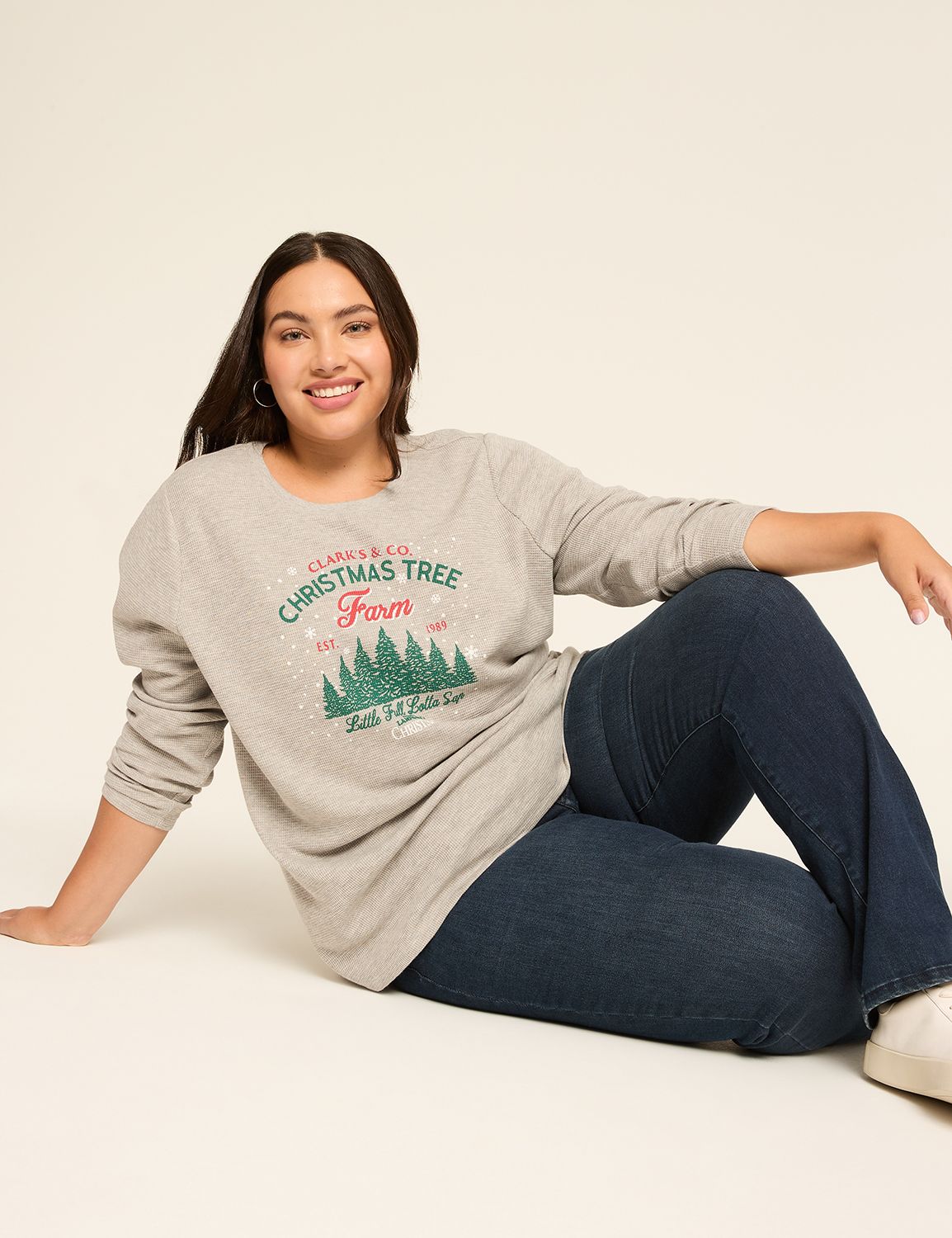Clark's & Co Christmas Tree Farm Long-Sleeve Graphic Tee | LaneBryant