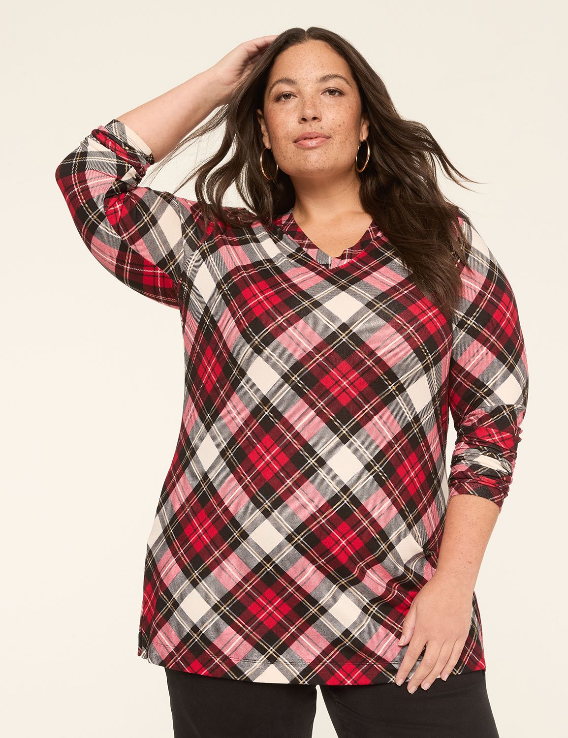 Long Sleeve V-Neck Printed Cozy Tun | LaneBryant