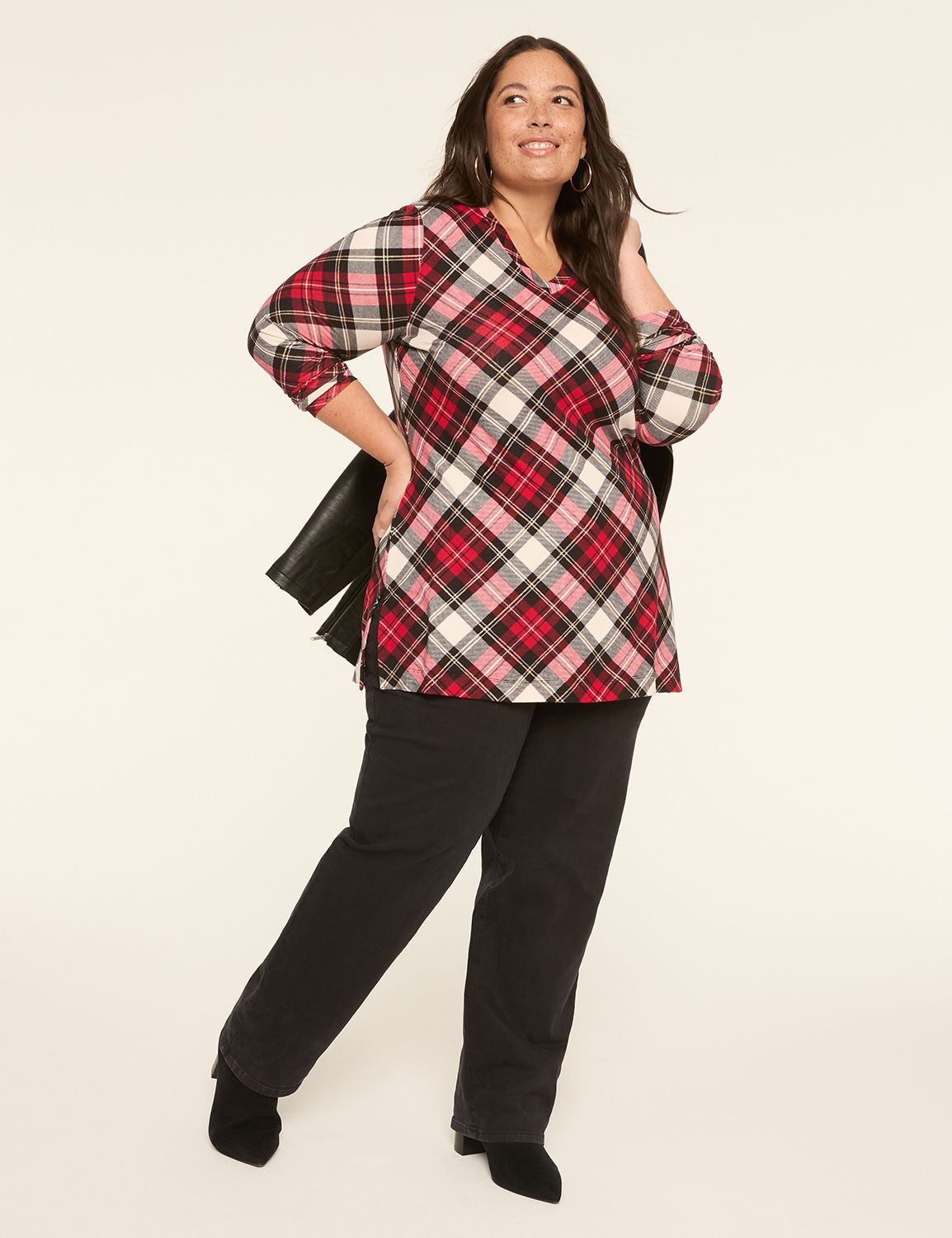 Long Sleeve V-Neck Printed Cozy Tun | LaneBryant